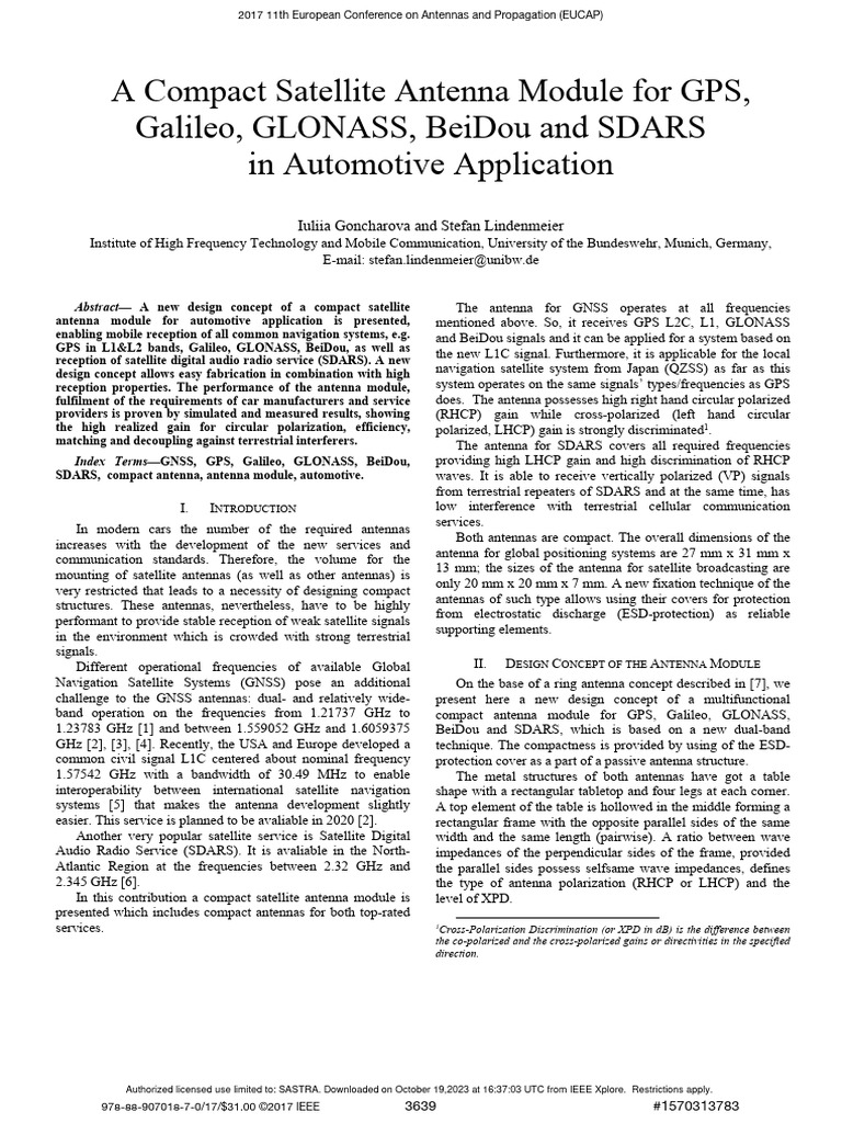 Compact Automotive Satellite Antenna Module | PDF | Antenna (Radio ...
