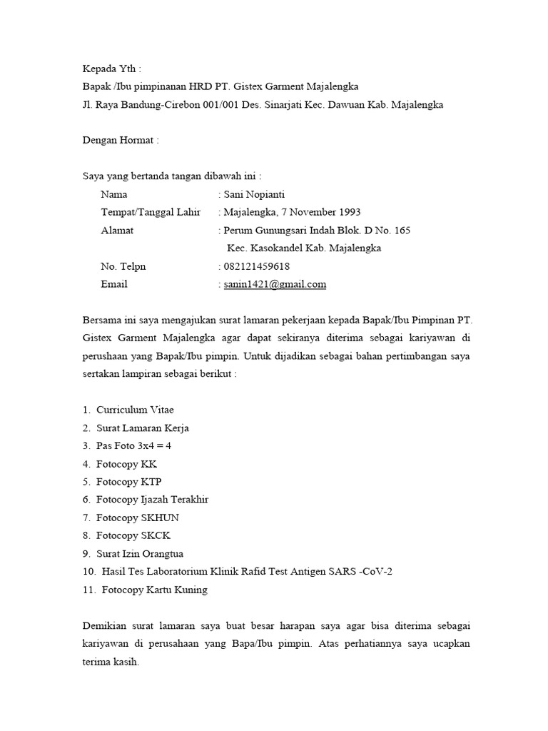 Berkas Lamaran Gistex Garment | PDF | Kesehatan Holistik