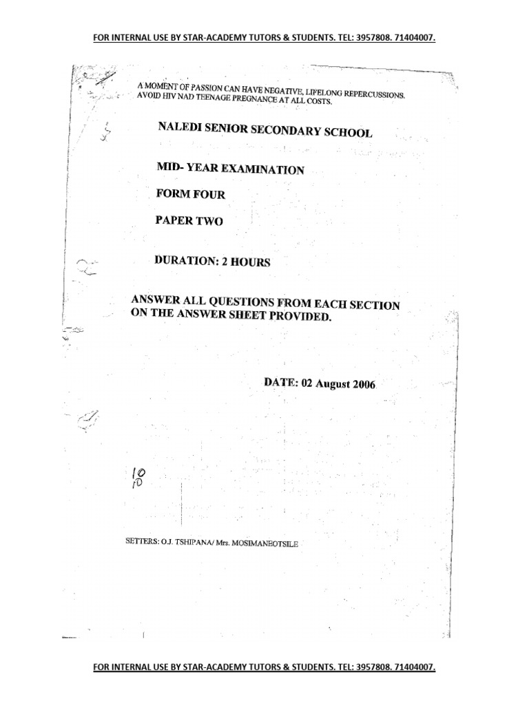 Bgcse English PP2 Form 4 Midyear Exam 2006 | PDF