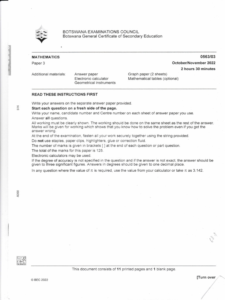 Bgcse Maths Pp3 2022 | PDF | Mathematics | Elementary Mathematics