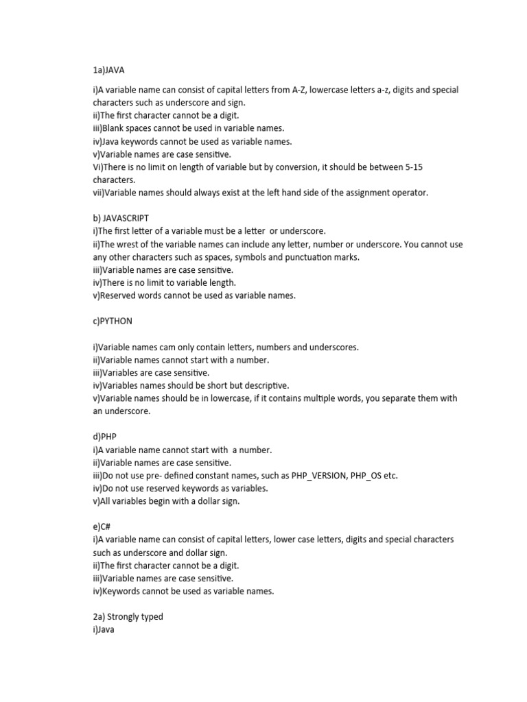 201 Assignment 0 | PDF | Variable (Computer Science) | Reserved Word