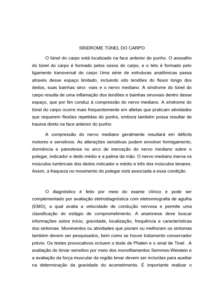 Síndrome do Túnel do Carpo: Sintomas e Tratamento | PDF | Nervo ...