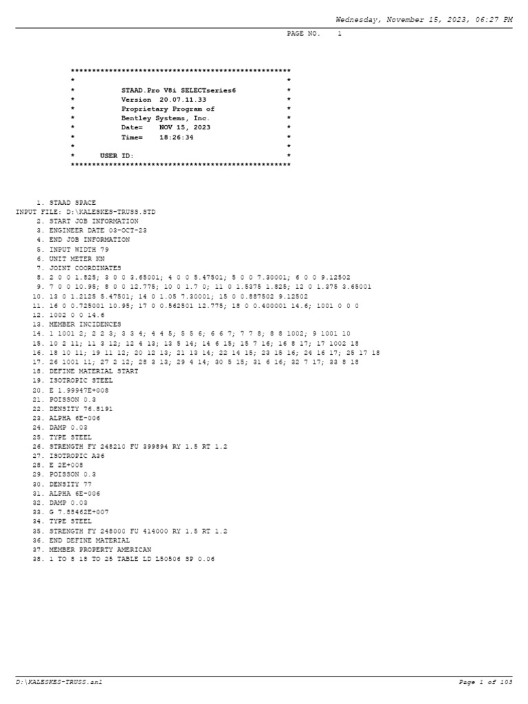 STAAD.Pro Analysis Report | PDF | Applied And Interdisciplinary Physics | Engineering
