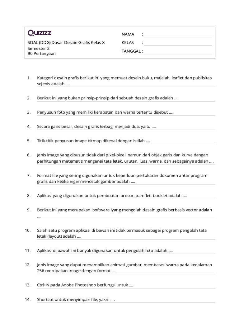 SOAL (DDG) Dasar Desain Grafis Kelas X Semester 2 | PDF