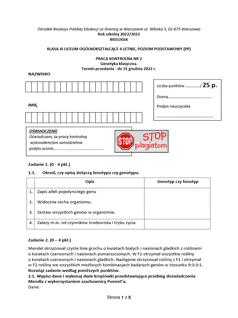 2 Biologia III Lo PP 2022 2023 SPR | PDF