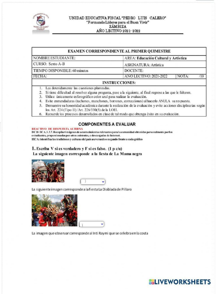 001 - Evaluacion - Educacion Cultural y Artistica - Sexto Grado ... 001 - Evaluacion - Educacion Cultural y Artistica - Sexto Grado ...