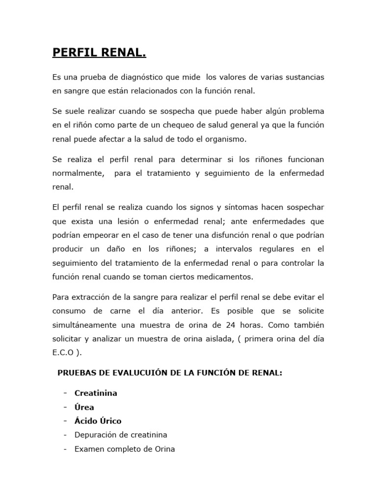 Perfil Renal Metodosdevaloracion Interpretacionde Resultados | PDF ...