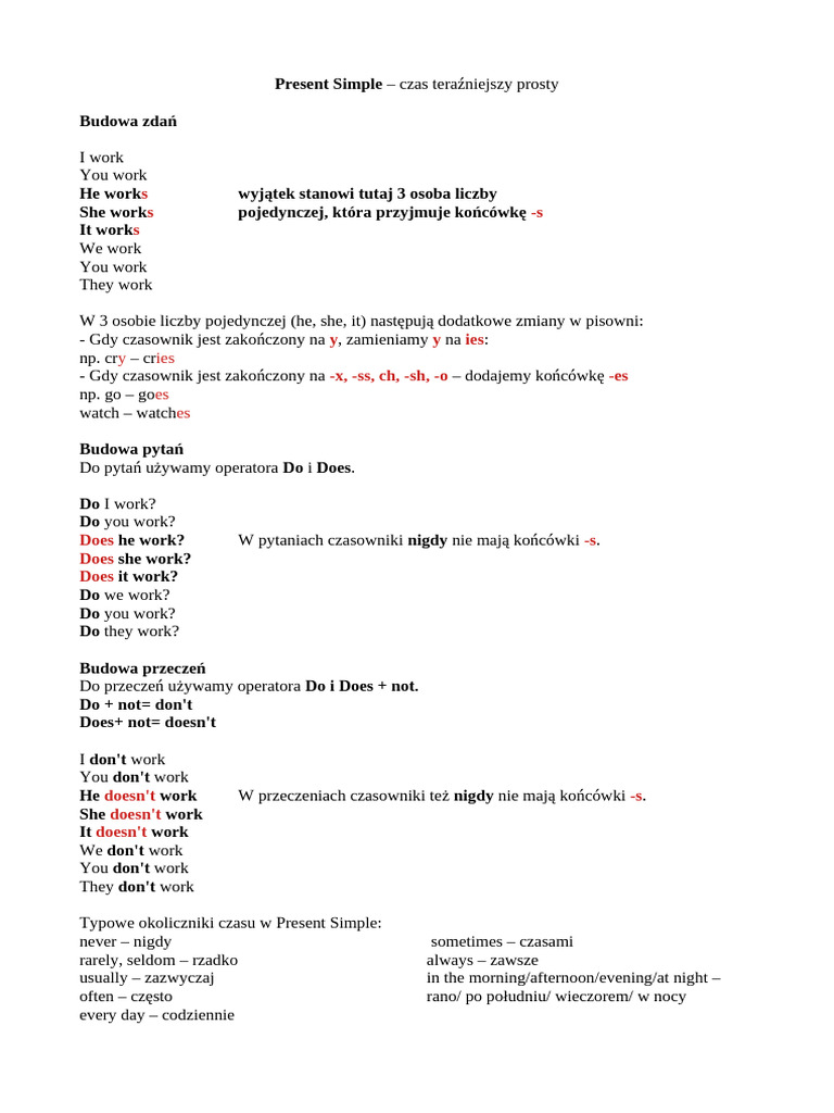 Present Simple Budowa | PDF