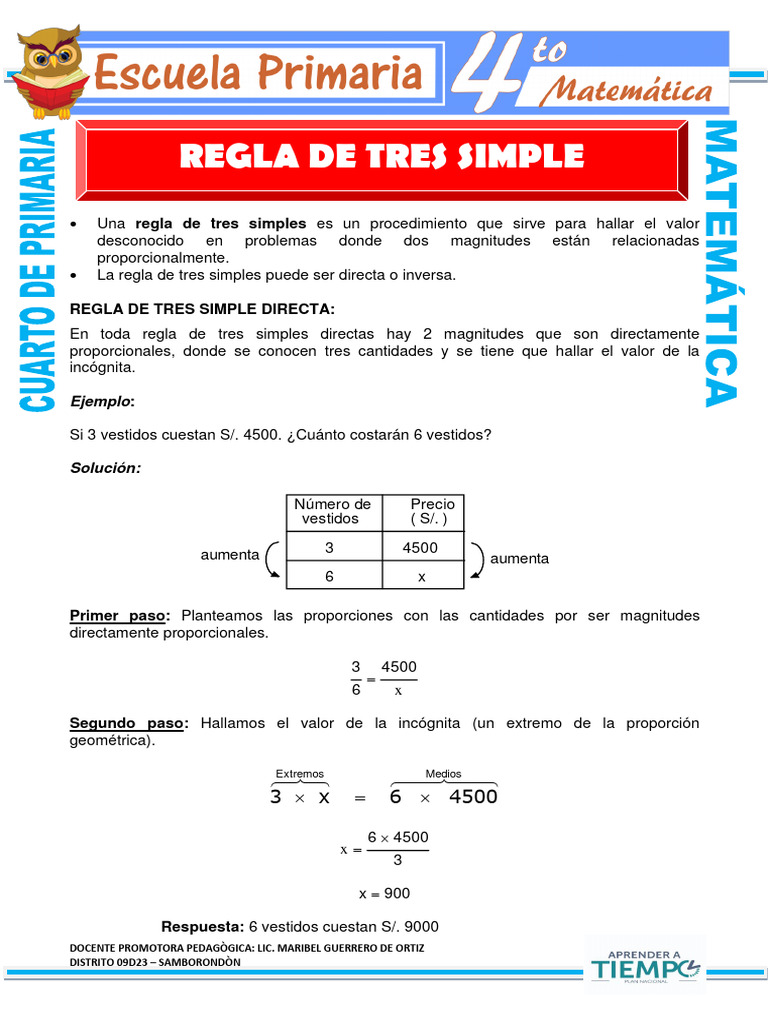 Regla de Tres Simple para Cuarto de Primaria | PDF | Álgebra | Matemáticas