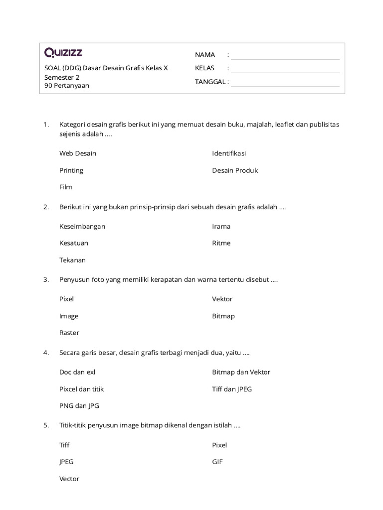 SOAL (DDG) Dasar Desain Grafis Kelas X Semester 2 | PDF
