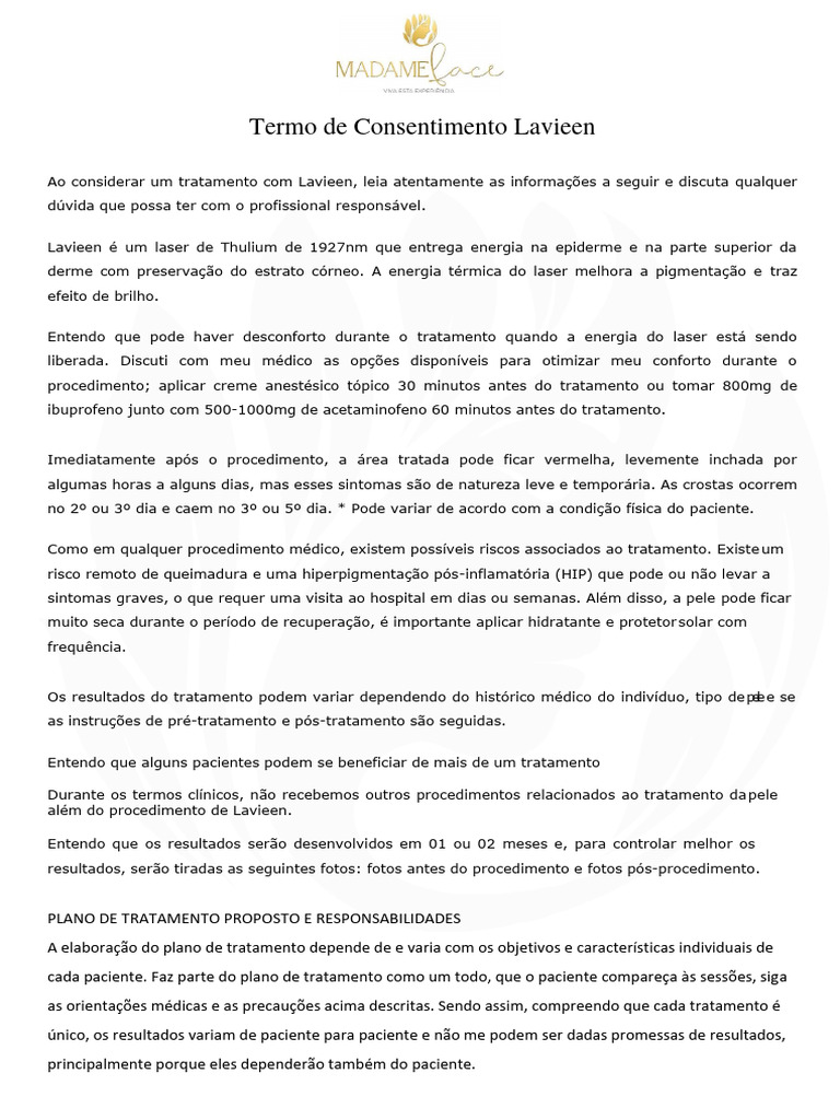 Termo De Consentimento Lavieen Pdf Pele Especialidades Médicas 5874