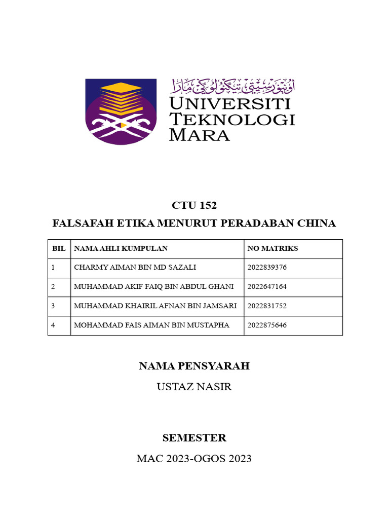 Ctu152 Falsafah Etika Menurut Peradaban China New 2.0 KJNKNK | PDF
