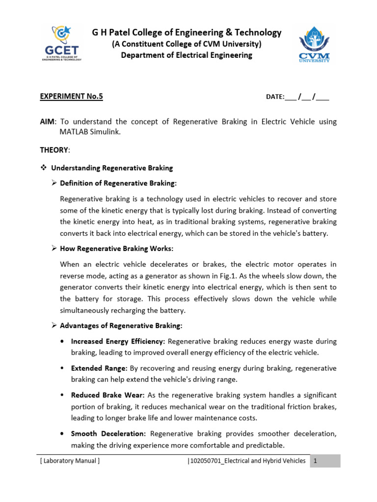 Exp-5 - To Understand The Concept of Regerative Braking Using MATLAB ...