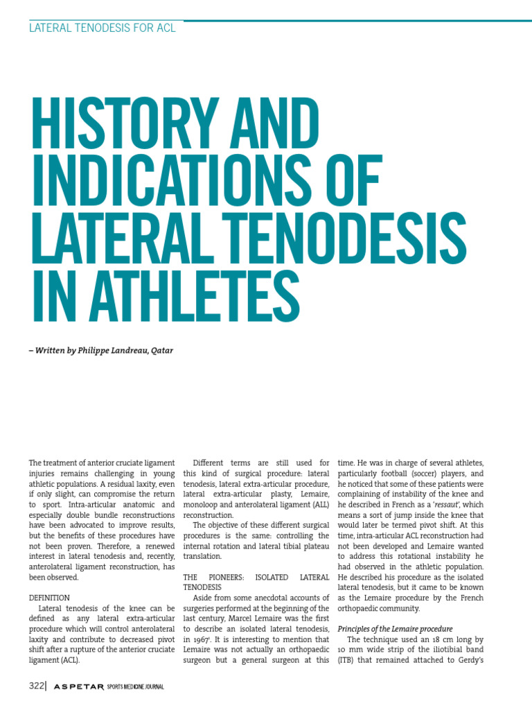 History and Indications of Lateral Tenodesis in Athletes | PDF | Knee ...