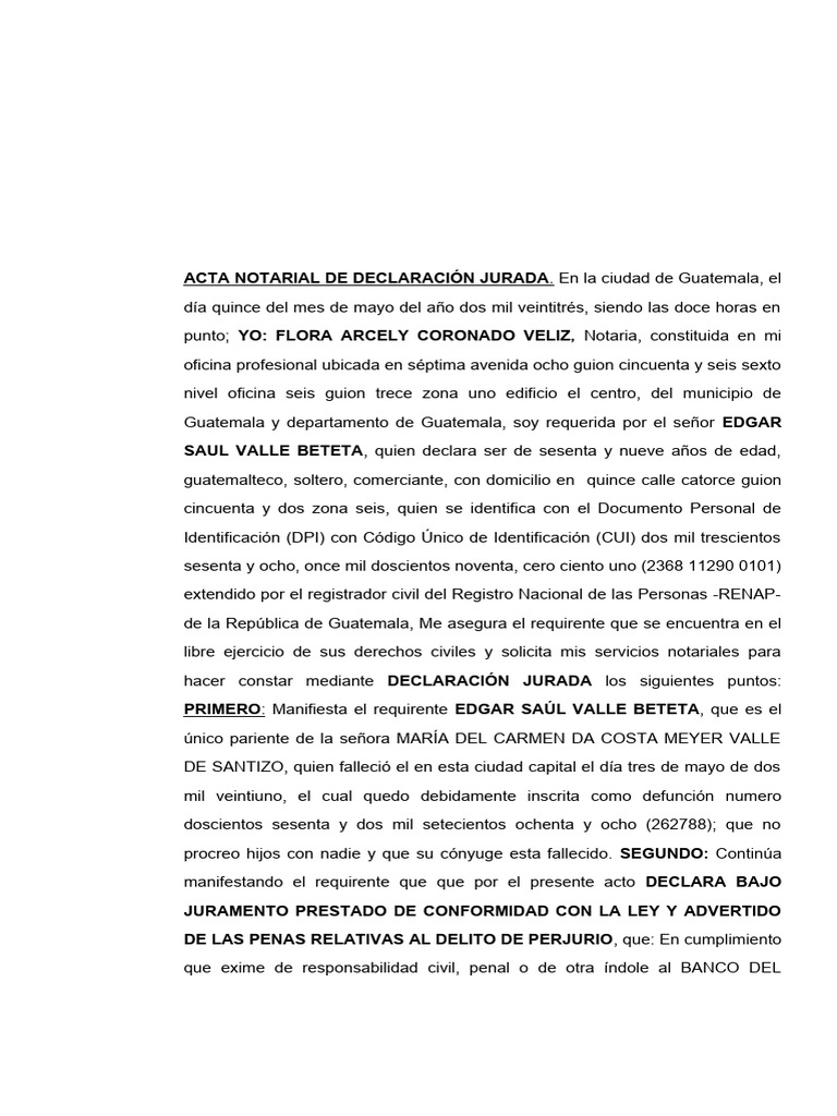 Acta Notarial de Declaración Jurada | PDF | Guatemala | Justicia