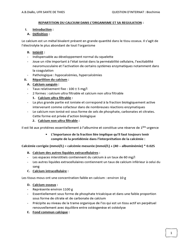 Répartition et régulation du calcium | PDF | Calcium | Système endocrinien