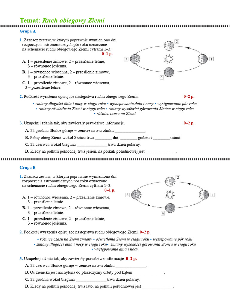 Kartkowka Ruch Obiegowy Ziemi | PDF
