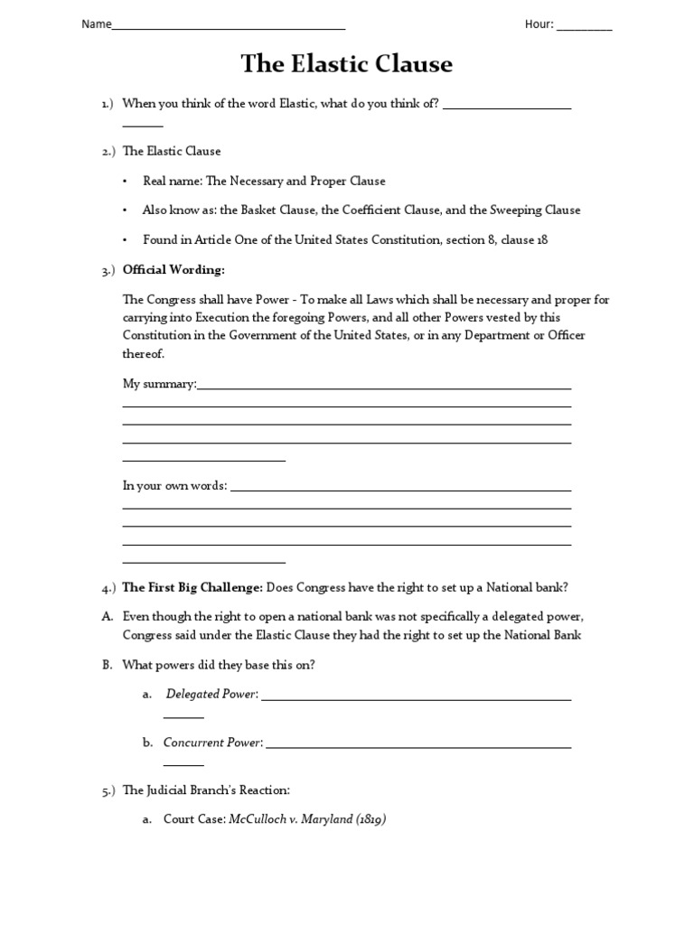 Elastic Clause Worksheet | PDF | Necessary And Proper Clause | Article ...