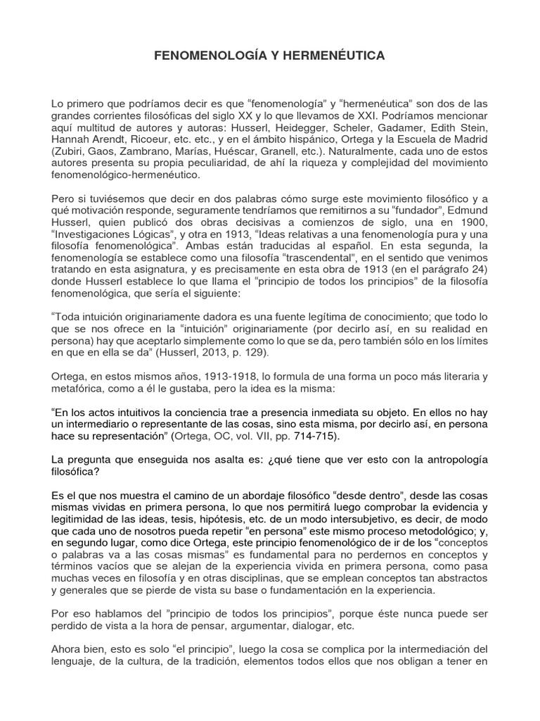 fenomenología y hermenéutica | PDF | Edmund Husserl | Hermenéutica