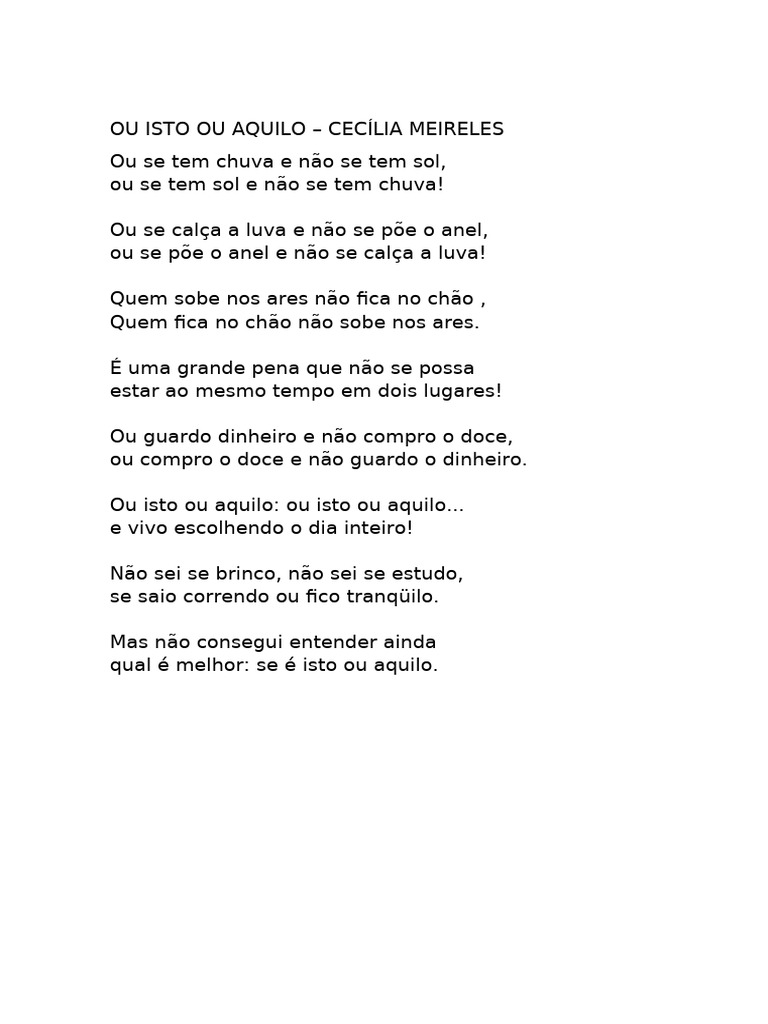 Ou Isto, Ou Aquilo - Cecília Meireles | PDF