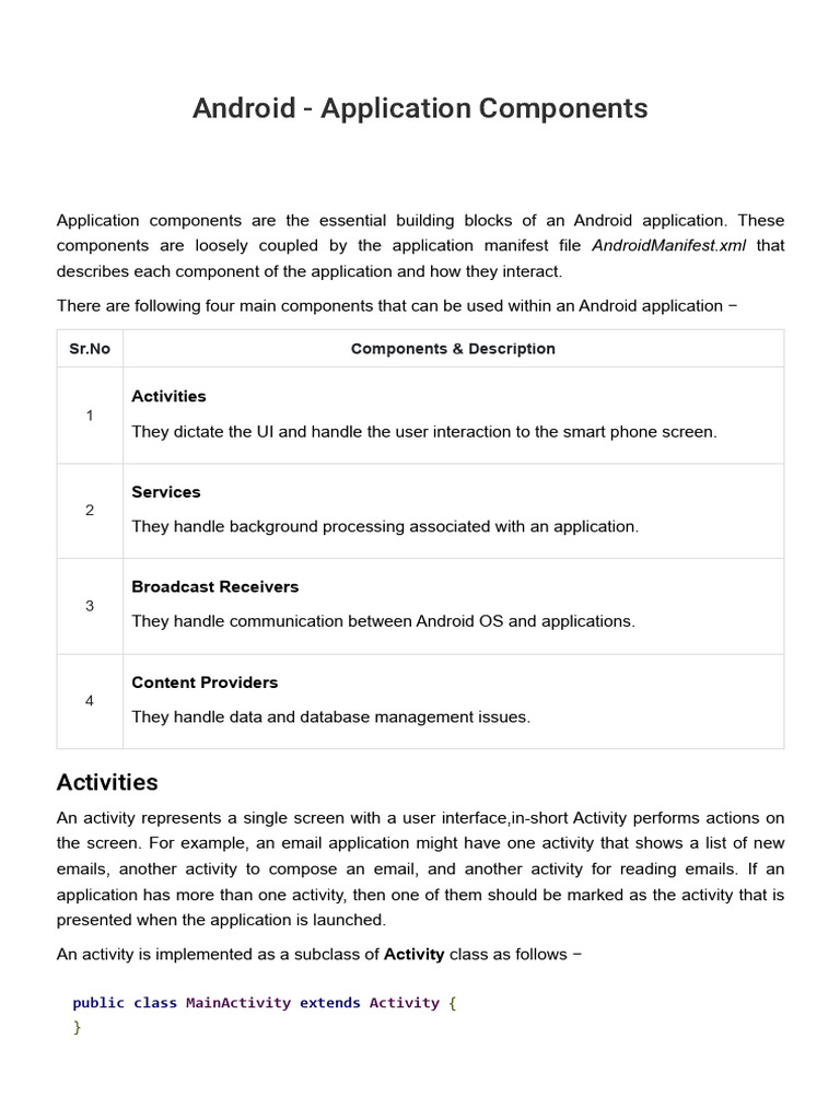 Android Application Components Pdf Class Computer Programming 4487