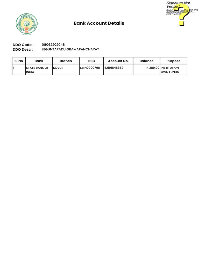 Bank Account Details: DDO Code: DDO Desc | PDF