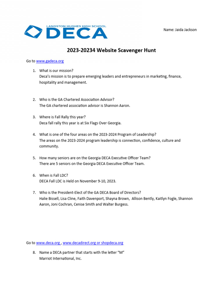 2023-2024 Website Scavenger Hunt | PDF