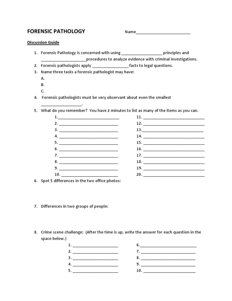 Forensic Pathology Worksheet | PDF | Forensic Science | Criminology