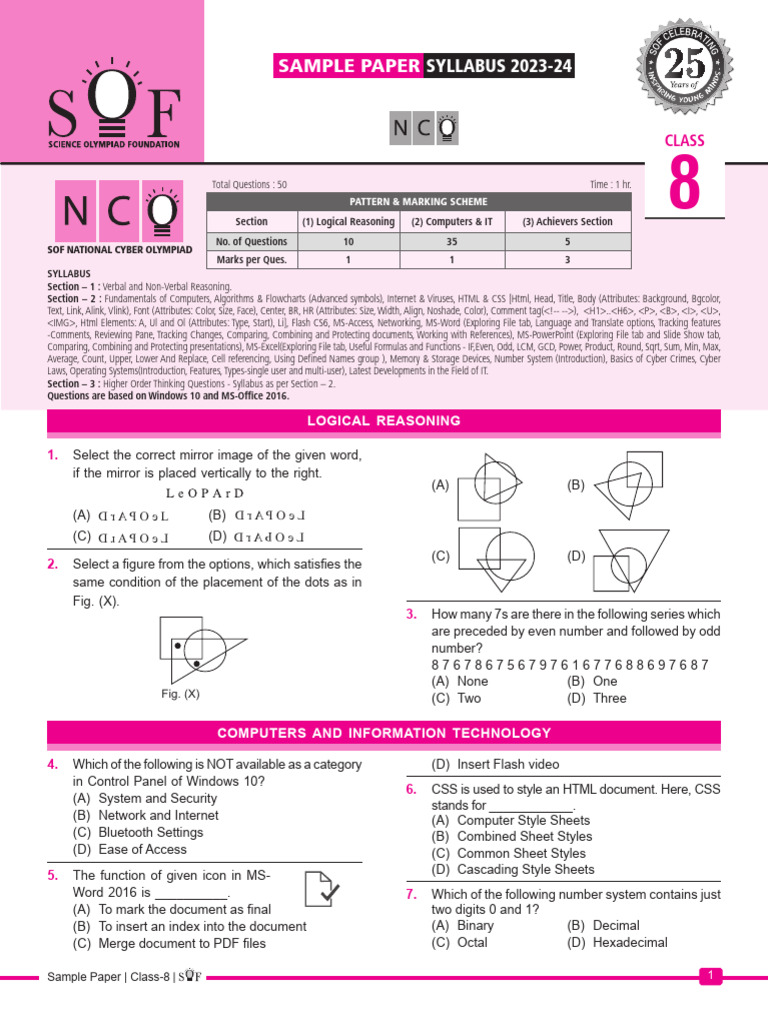 NCO Class 8 Sample Paper 2023-24 | PDF | Html Element | Html