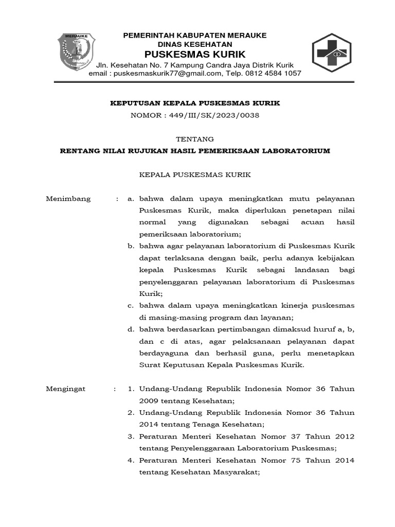 SK Rentang Nilai Rujukan Hasil Pemeriksaan Laboratorium | PDF SK Rentang Nilai Rujukan Hasil Pemeriksaan Laboratorium | PDF