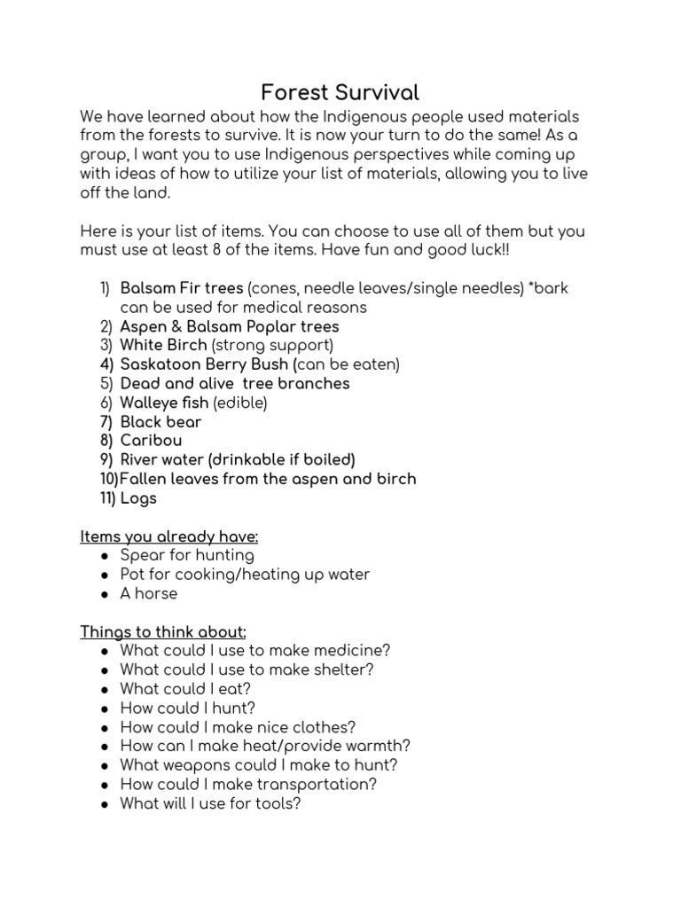 Forest Survival Worksheet - Nov 16 Good | PDF