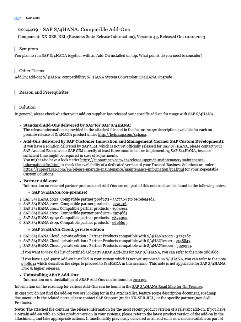 SAP S4HANA Compatible Add-Ons | PDF | Plug In (Computing) | Information ...
