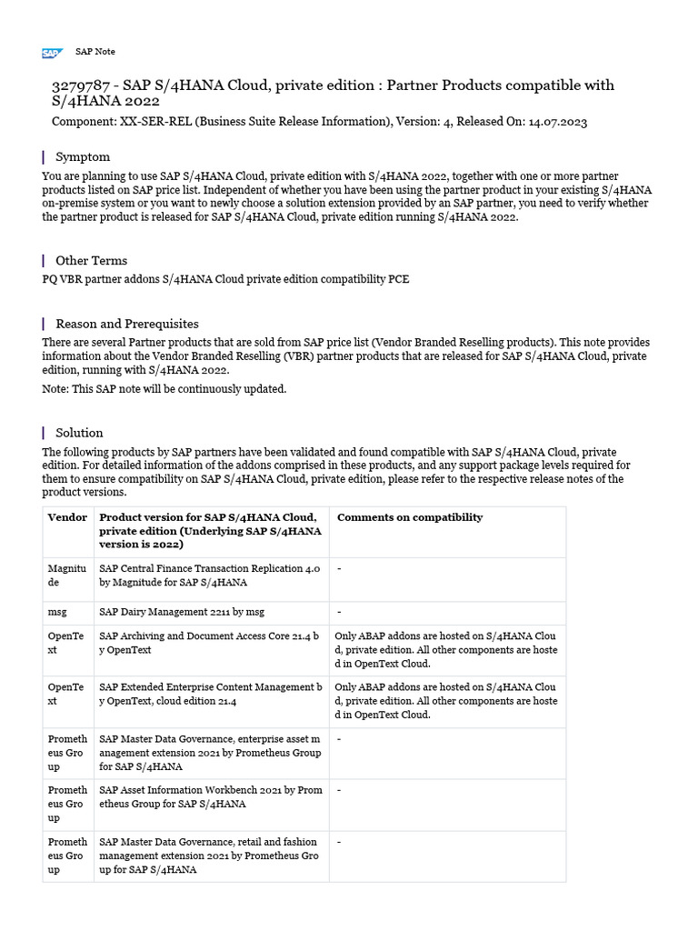 SAP S4HANA Cloud, Private Edition Partner Products Compatible With S4HANA 2022 | Download Free ...