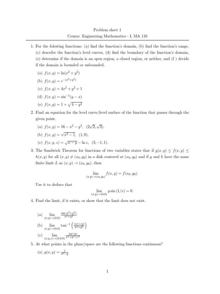 Problem Sheet 1 | PDF | Function (Mathematics) | Analysis