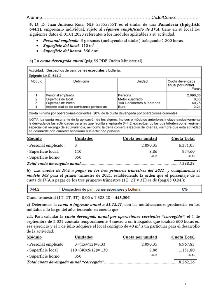 Ejercicio 5. Regimen Simplificado de IVA 2º | PDF