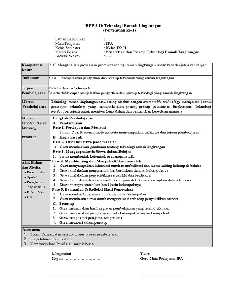 RPP KD 3.10 Ipa Kelas 9 Sem 2 | PDF | Seni