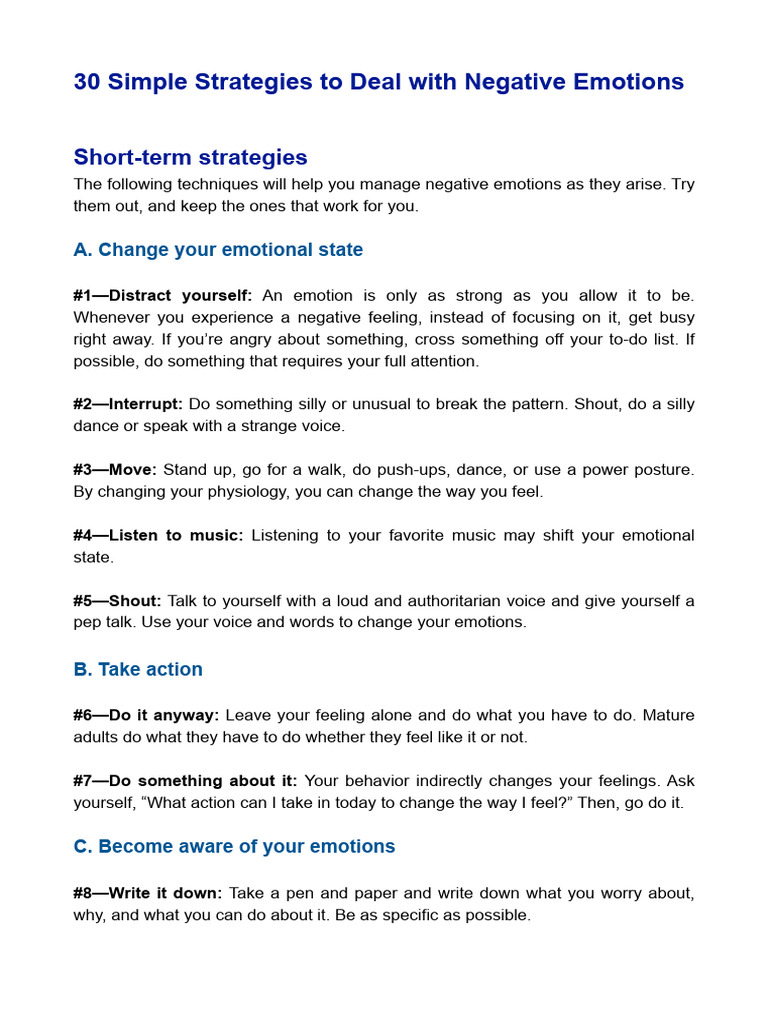 30 Strategies for Managing Negative Emotions | PDF | Emotions | Meditation