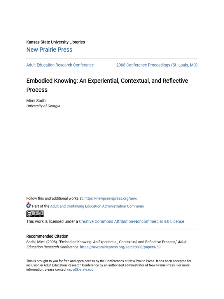Embodied Knowing - An Experiential Contextual and Reflective Pro | PDF ...