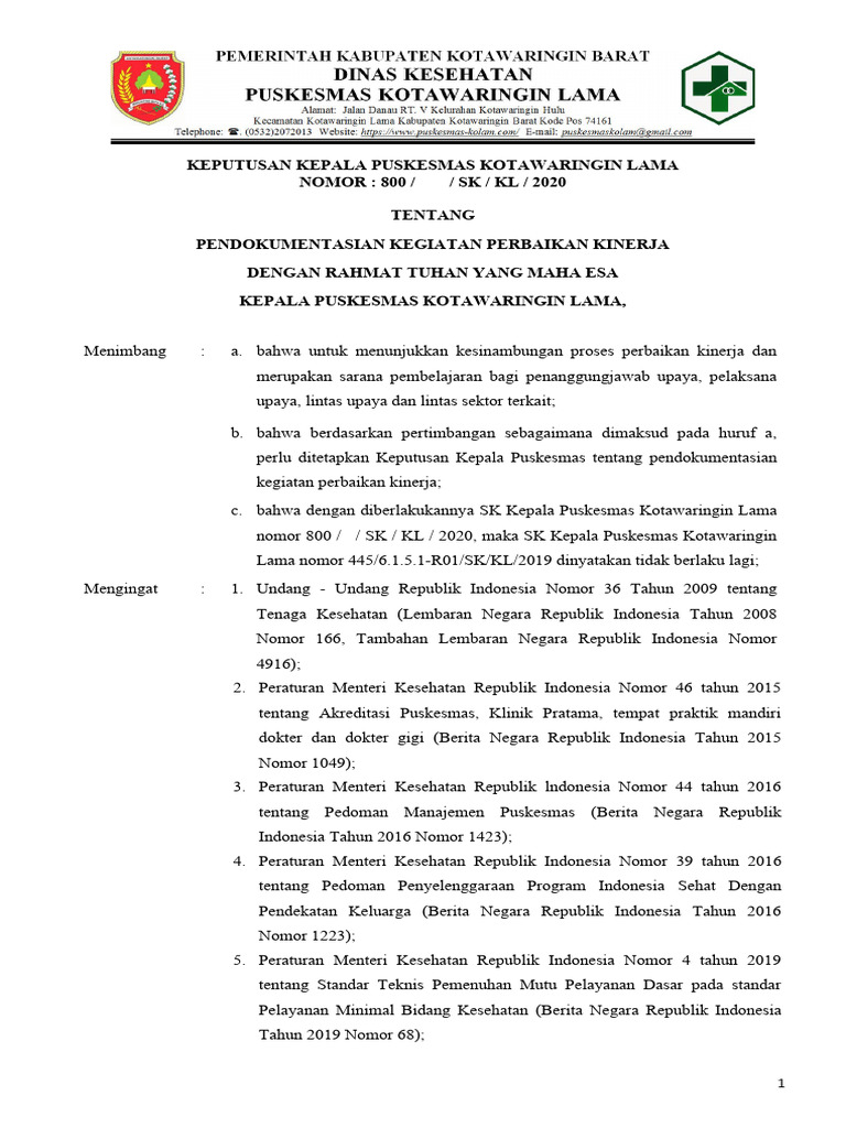 Fix-6.1.5.1 SK Kepala Puskesmas Tentang Pendokumentasian Kegiatan Perbaikan Kinerja | PDF