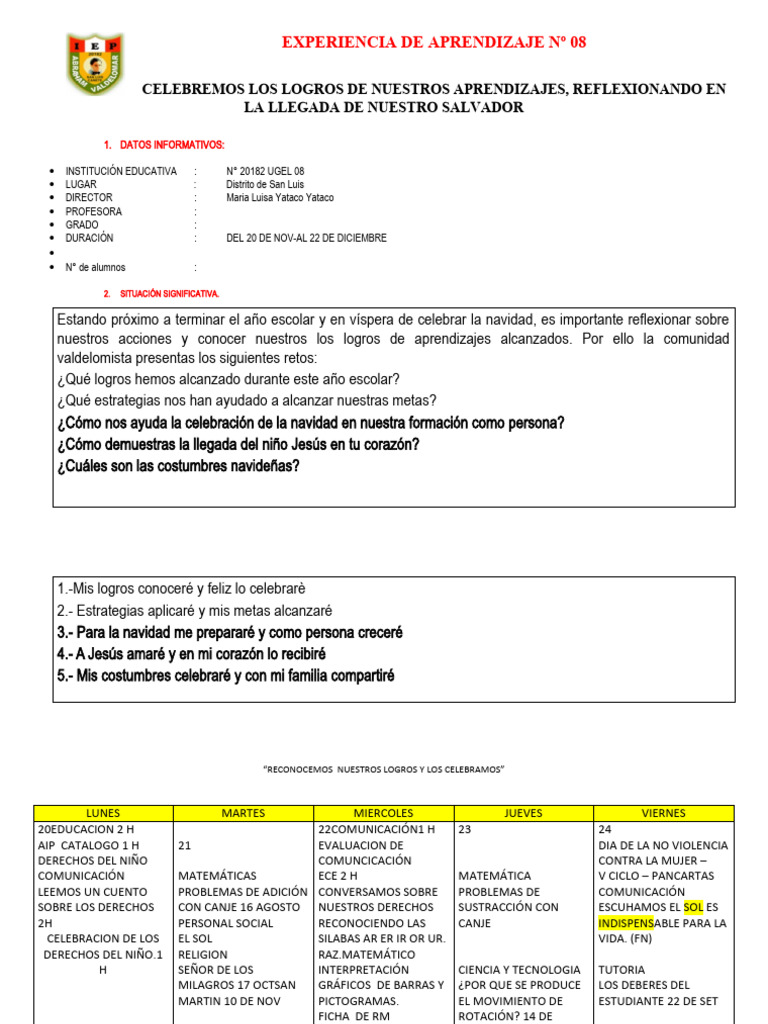 Experiencia de Aprendizaje #08-1 | PDF
