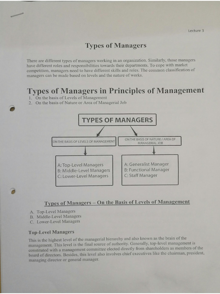 Types of Managers in Principle of Management | PDF