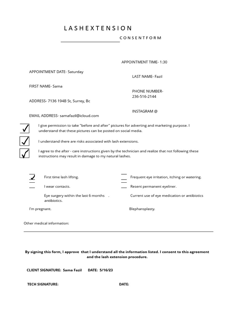 Lash Extension Consent Form Template | PDF