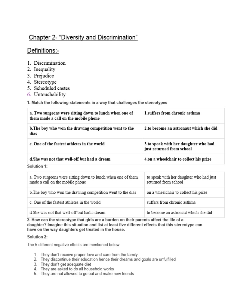 Diversity and Discrimination Questions and Answers | PDF | Prejudices ...