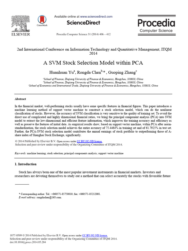 A SVM Stock Selection Model Within PCA | Download Free PDF | Principal Component Analysis ...