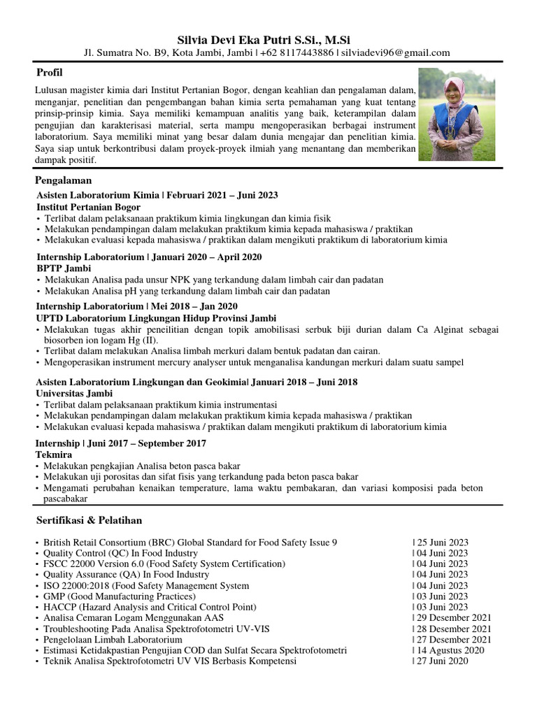 CV - Silvia Devi Eka Putri, M.Si | PDF