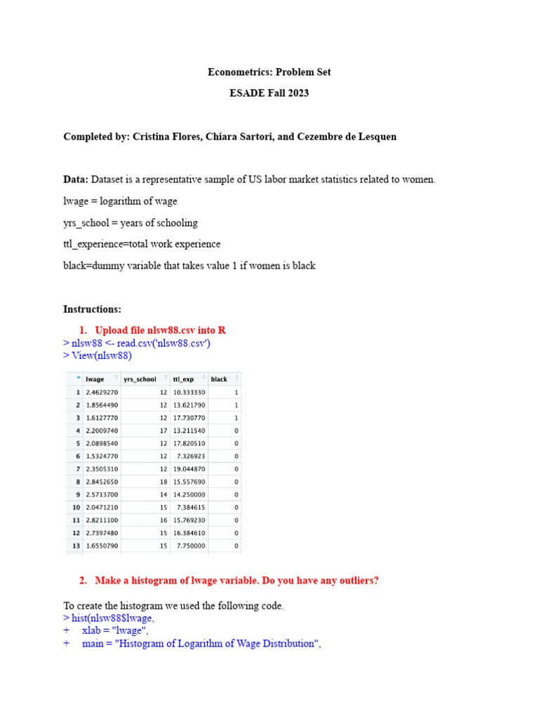 Problem Set #1 | PDF | Errors And Residuals | Regression Analysis