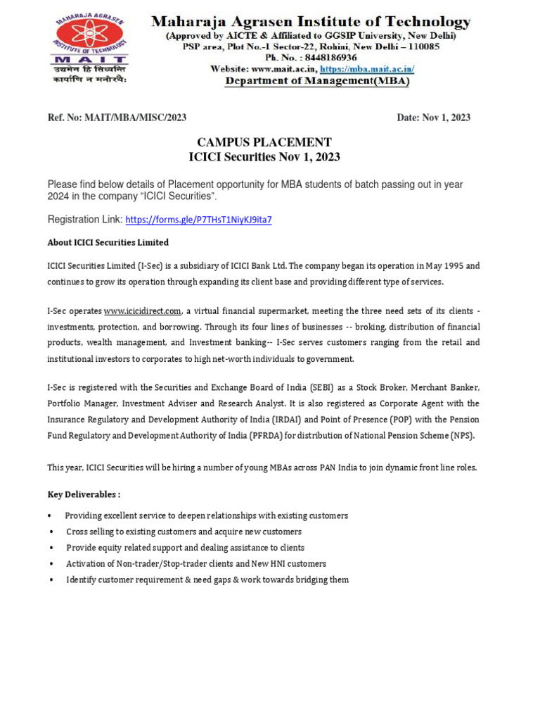 ICICI Securities - MBA - 2024 | PDF | Securities (Finance) | Stocks