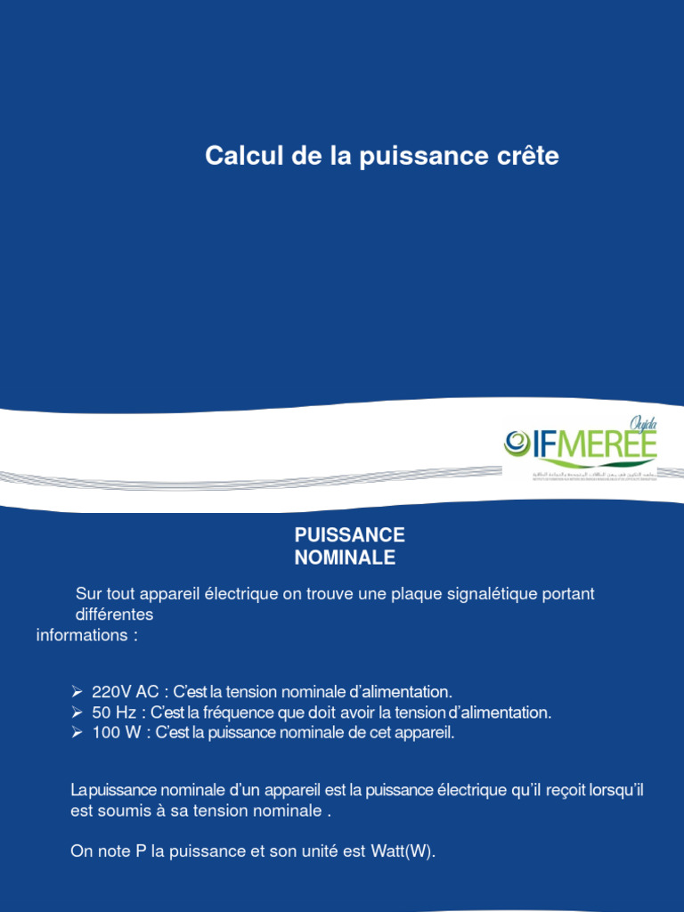 Calcul de la puissance crête électrique | PDF | Puissance (physique ...