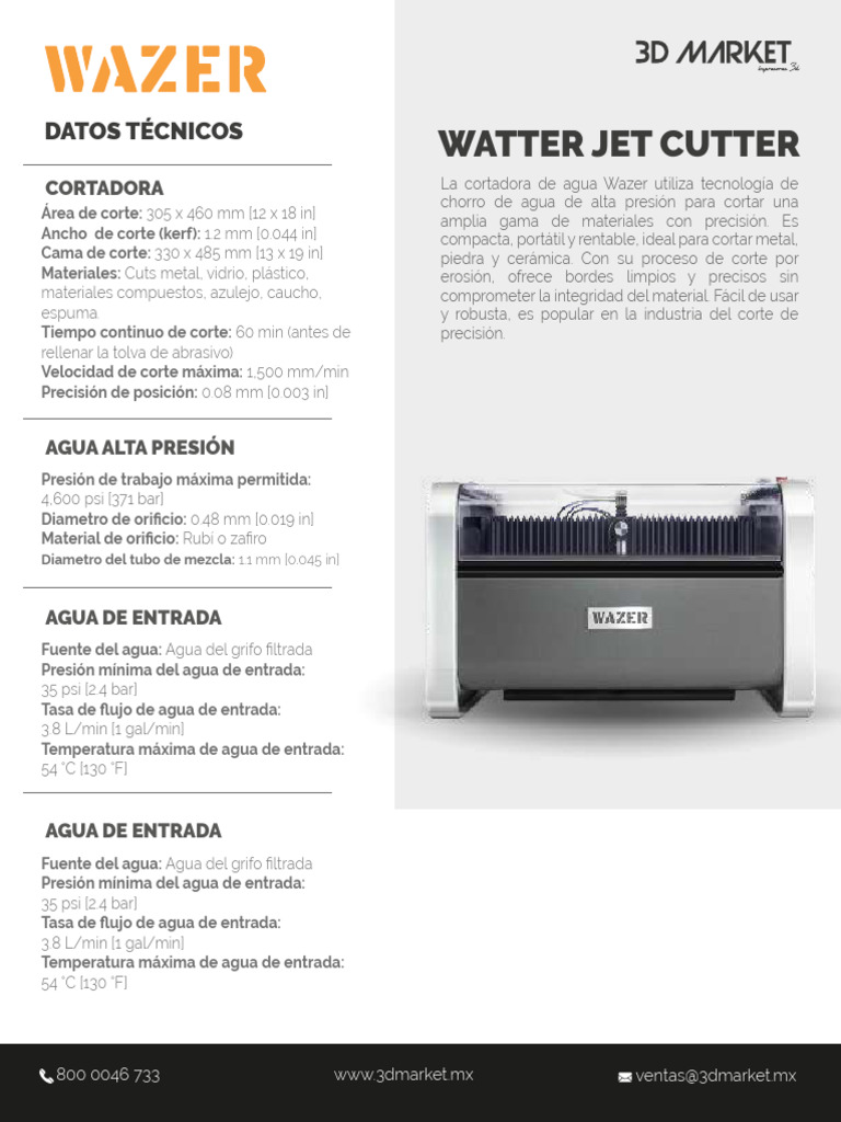 Ficha Tecnica WaterJet Cutter Wazer | PDF