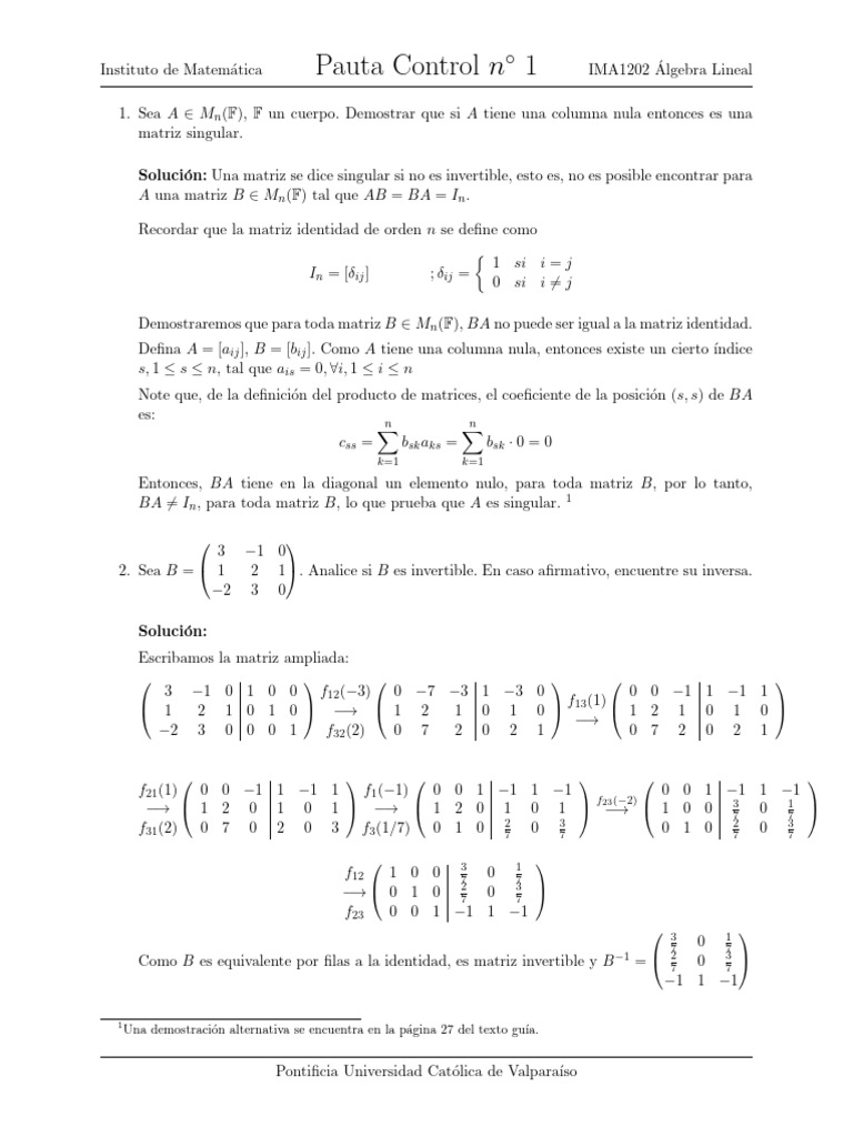 Control 1-Matriz Inversa | PDF | Matriz (Matemáticas) | Conceptos ...